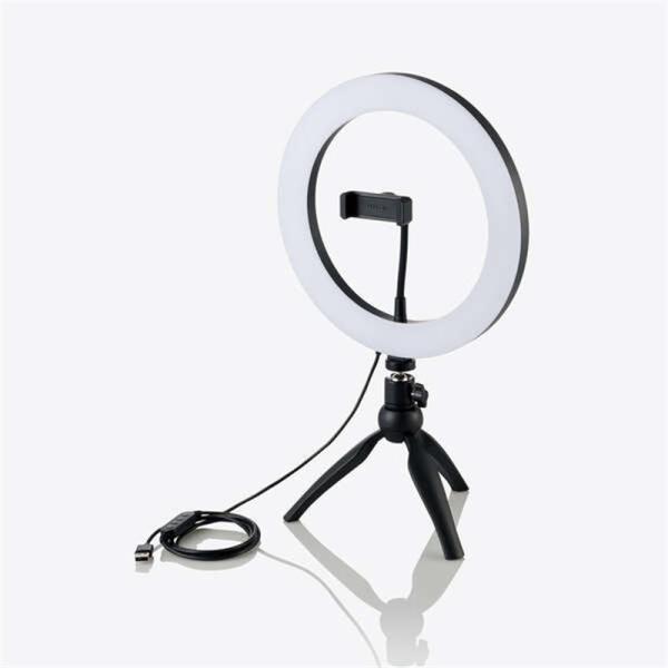 エレコム LEDリングライト(26cm/ミニ三脚付き) DE-L03BK ブラック・テレワーク推奨品・電球色、昼光色、昼白色の3色の切り替え可能・ライト角度の微調整可能なボールジョイント付き
