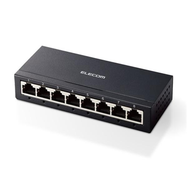 【発売日：2022年09月01日】エレコム Giga対応8ポートスイッチ EHC-G08MA-B ブラック【数量限定・未開封店頭在庫】・従来機種(※)より容積比で約58%サイズダウン。1000BASE-T対応ACアダプター電源のメタル筐体8...