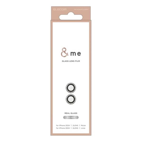 エレコム iPhone 16/iPhone 16 Plus &amp;me カメラレンズガラスフィルム ラインストーン PM-A24AFLLGRSV シルバー・端末のカメラレンズを傷や汚れから守る・リアルガラス採用・表面硬度10H