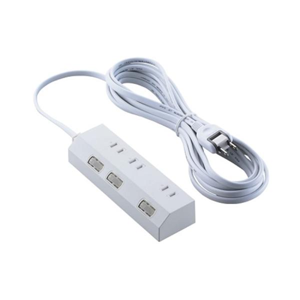 エレコム 個別スイッチ付き3口タップ　磁石付き　5.0m T-IS01M-2350WH ホワイト・好きな場所にタップを吸着できる強力磁石付き・スイッチと差込口が干渉しにくい設計・ホコリ防止シャッター/雷ガード付き