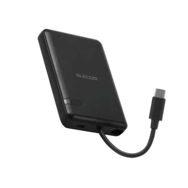 エレコム USB Type-C(TM)ケーブル一体モバイルバッテリー(5000mAh/12W) DE-C62-5000BK ブラック　容量：5,000mAh・ケーブル一体型・最大12Wの出力・持ち運びに便利なコンパクトサイズ