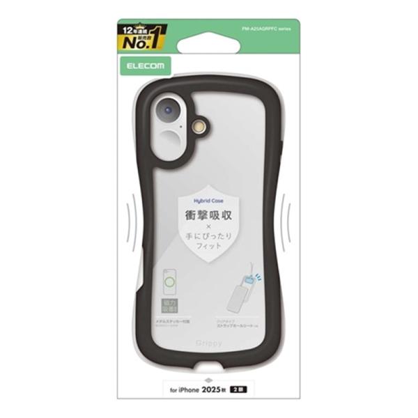 エレコム iPhone 17対応 Grippy ハイブリッドケース メタルステッカー付 PM-A25AGRPFCBK ブラックお取寄せの場合の納期目安：3月上旬以降（2/13現在）・手に馴染む快適なグリップ感を実現・2種構造（TPU×ポリカ...