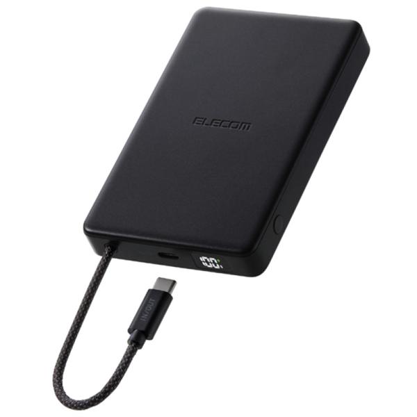 エレコム ケーブル一体型 半固体モバイルバッテリー(10000mAh/30W) DE-C84-10000BK ブラック　容量：10000mAh・半固体リチウムイオン電池を採用した、次世代モバイルバッテリー・猛暑、極寒の場所でも使えて発火しに...