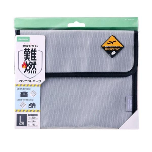 エレコム 難燃ガジェットポーチ（Lサイズ） BMA-MBP01LGY グレーお取寄せの場合の納期目安：5月下旬以降（4/9現在）・難燃生地の2層構造で、もしもの時にも安心・ケーブル等を収納できるポケット付き・カラビナを付けてバッグに取り付け...