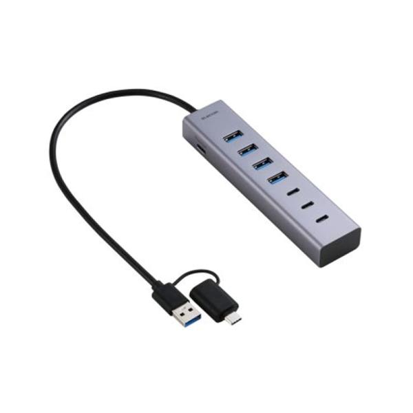 エレコム USB Type-C(TM)変換アダプター付き USBハブ(7ポート/USB 5Gbps) U3HC-T070SV シルバー・ポート不足を解消・USB-AプラグをUSB Type-Cプラグに変換するアダプター付き・バスパワー・セル...