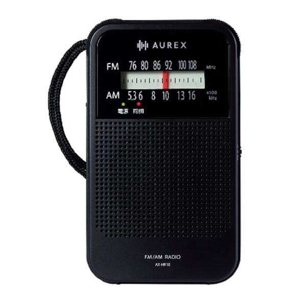 AUREX ホームラジオ AX-HR10(K) ブラック・くるくる回せるアンテナで電波をキャッチしやすいラジオ・暗がりや防災にも役立つＬＥＤライト搭載・暗がりでも見やすい「蓄光選局窓」