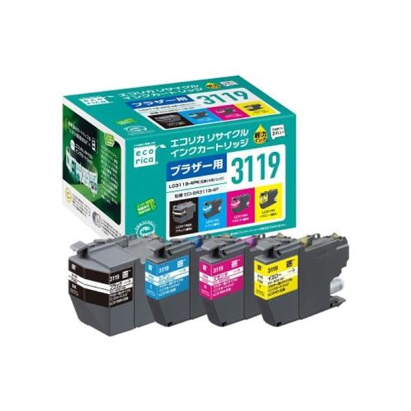 エコリカ LC3119-4PK 互換リサイクルインクカートリッジ ECI-BR3119-4P ブラック/シアン/マゼンタ/イエロー（顔料）・LC3119シリーズ・ブラザー用・4色パック