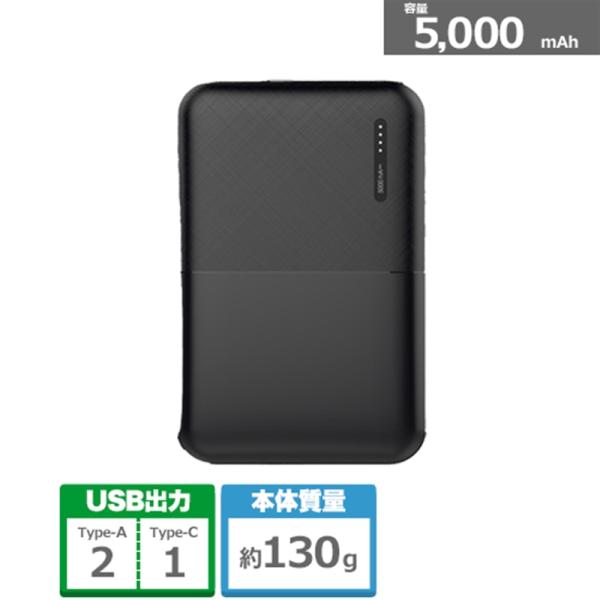 SanMaxTechnologies（サンマックス・テクノロジーズ ） モバイルバッテリー TNP5A224BTKS ブラック　容量：5,000mAh・スマートフォン約1.5回分充電可能・3台同時充電可能・デバイス自動検知IC搭載