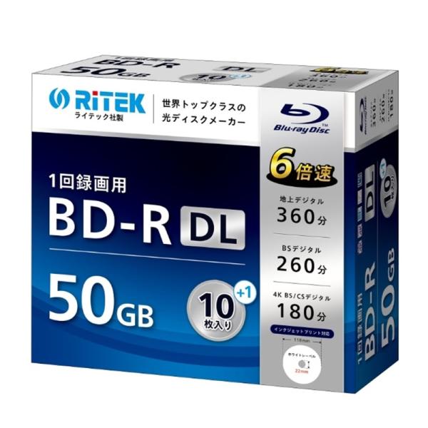 RITEK RITEK 録画用 BD-R DL 11枚 RM-BD50R11SC ホワイト・1回だけ録画が可能・6倍速対応ディスク（片面２層）・10枚+1枚パック