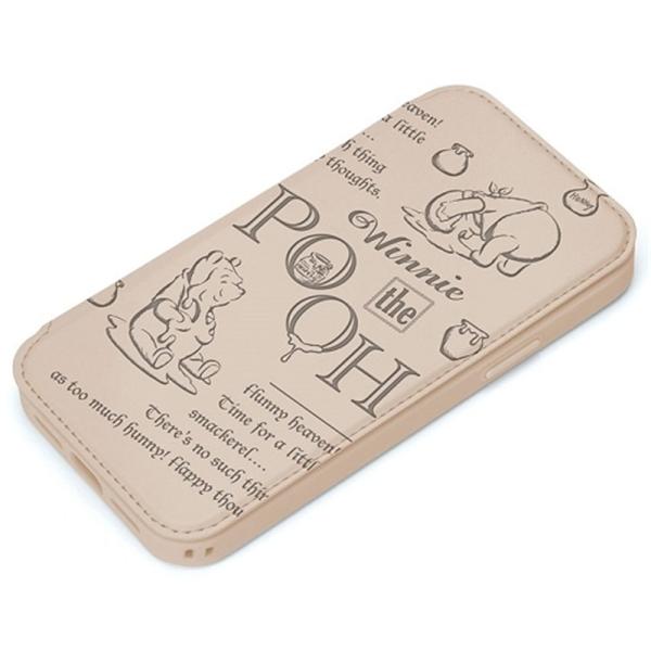 PGA iPhone 15用 ガラスフリップケース PG-D23AGF04POO くまのプーさん・タフ設計・背面はクリアガラス仕様・カードポケット付き
