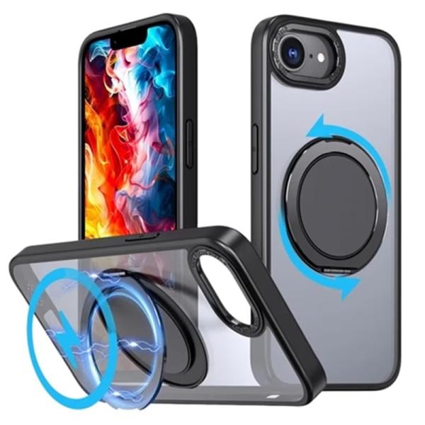 ＣＯＣＯｃａｓｅ iPhone 16e用　360℃回転するリング付きマットケース 1847-16E-BLACK ブラック・iPhone 16e用・360℃回転するリング付きマットケース