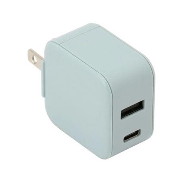 クオリティトラストジャパン 20W PD対応 mini USB-A/Type-C ACアダプタ QU-028BL ブルー・USB PD＆QC3.0対応・2ポート搭載・持ち運びにも最適なコンパクトな形状