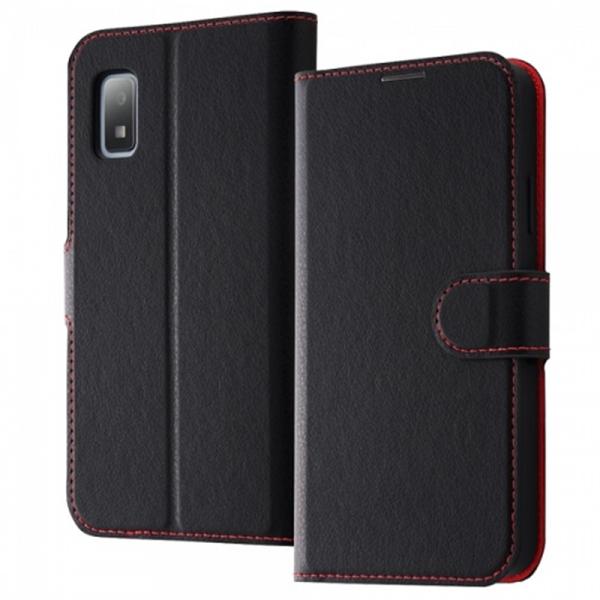 レイアウト AQUOS wish3 耐衝撃 手帳型レザーケース RT-AQL1ELC1/BR ブラック/レッド・カードが入れられる大容量な収納ポケット採用・スタンド機能付・ケースの蓋を閉じたまま通話が可能。