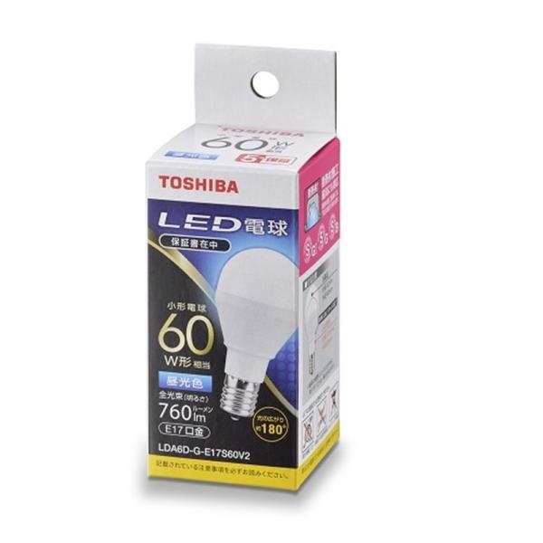 東芝（TOSHIBA） ＬＥＤ電球 LDA6D-G-E17S60V2 昼光色　60W形相当/E17口金・小型電球60Ｗ形相当・全光束（明るさ）760ルーメン・メーカー5年保証