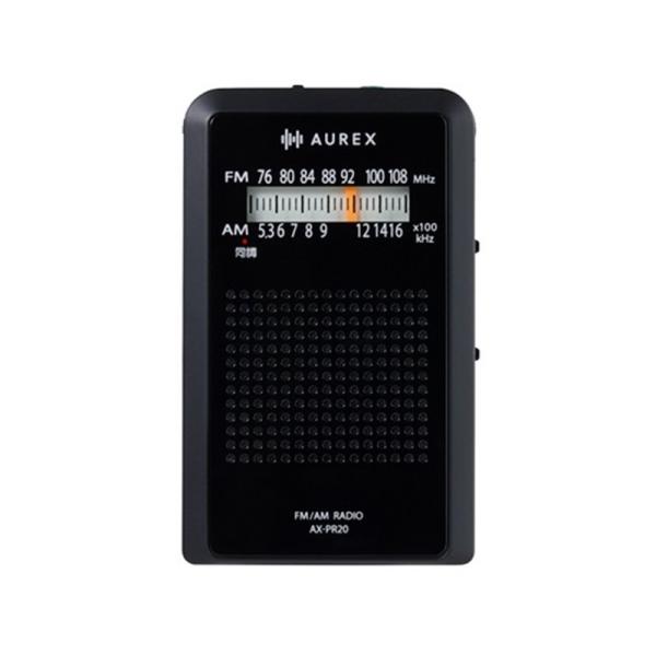 AUREX LEDライト付きポケットラジオ AX-PR20(K) ブラック・長時間LEDライト搭載・さらに大きくなった選局窓・暗がりでも見やすい「蓄光選局窓」