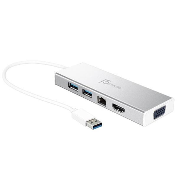 【発売日：2017年06月30日】j5 create JUD380 USB3.0ミニドッグHDMI VGADualDisplay ギガビットイーサネットUSBハブ JUD380 シルバー・超コンパクトデザインに、DUALディスプレイ機能を搭...