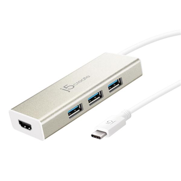 【発売日：2018年07月13日】j5 create USB Type-C to 3ポートUSB＆HDMI マルチハブ JCH451 シャンパンゴールド・USB-Cから一気に3ポートのUSB3.0とHDMI端子を増設できるマルチアダプター、...