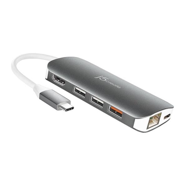 j5 create USB Type-C マルチアダプター JCD383 スペースグレー・必要なポートやスロット全て搭載・パソコンを充電しながら周辺機器が拡張できる・高解像度HDMI 2.0出力、最大3840 x 2160 @ 30 Hzに対応