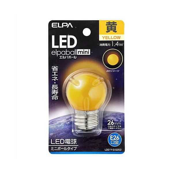ELPA ＬＥＤ電球Ｇ４０形Ｅ２６ LDG1Y-G-G253 黄色・消費電力が少なく長寿命の省エネ設計・屋内装飾照明に最適です