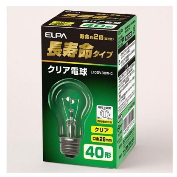ELPA 長寿命クリア電球 40W形 L100V38W-C ・寿命約2倍※・クリア40Ｗ型・E26