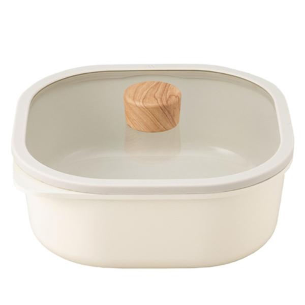 岩谷産業 スクエアポット20 CB-A-SP20-W ホワイト・カセットこんろで使えるスクエアポット・丸みのある20cm×20cmのスクエアデザイン・ガラス蓋付きで「煮込み料理」や「蒸し料理」「オーブン料理」「炊飯」などマルチに活躍。