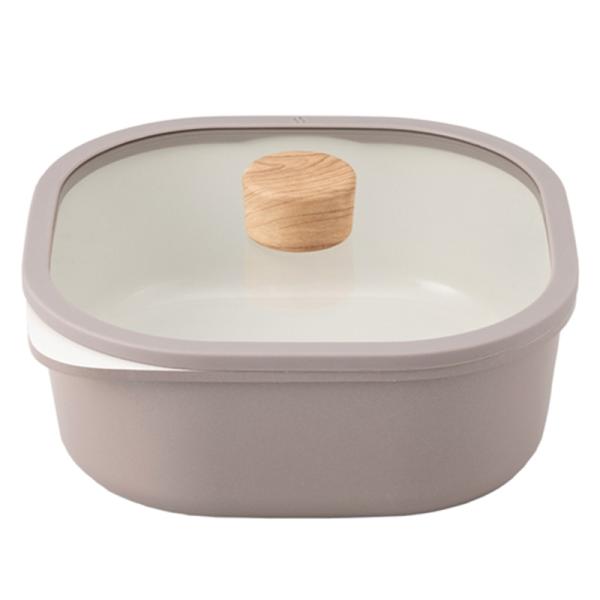 岩谷産業 スクエアポット20 CB-A-SP20-M モカ・カセットこんろで使えるスクエアポット・丸みのある20cm×20cmのスクエアデザイン・ガラス蓋付きで「煮込み料理」や「蒸し料理」「オーブン料理」「炊飯」などマルチに活躍。