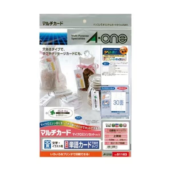 【発売日：2004年09月17日】エーワン マルチカード　プリンター兼用　Ａ４判３０面単語カード5シート 51163 ・白無地・A4判 30面 単語カードサイズ 穴あきタイプ