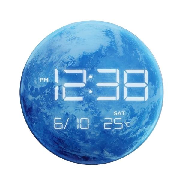 ノア精密 MAGデジタルＬＥＤ置時計　アース T-791 BU ブルー・神秘的なインテリア時計・地球にLEDで時刻が浮かび上がる・便利な温度・カレンダー表示