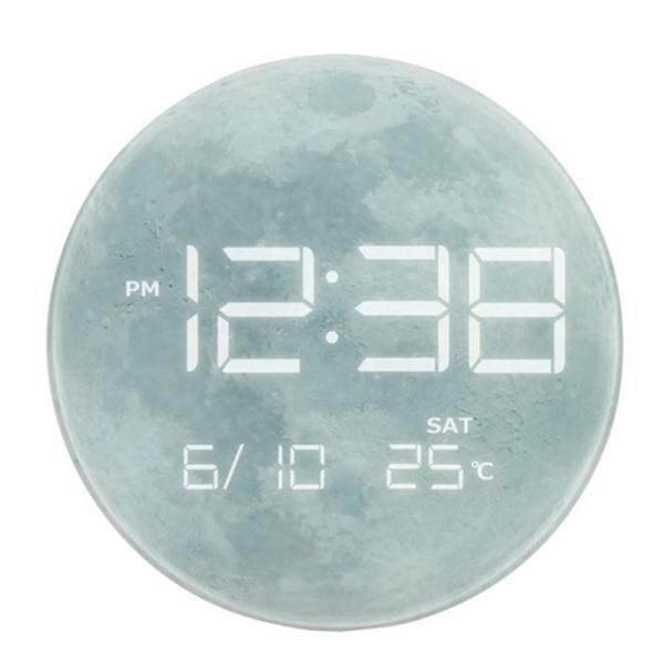 ノア精密 MAGデジタルLED置時計 ムーン T-791 WH ホワイト・神秘的なインテリア時計・月にLEDで時刻が浮かび上がる・便利な温度・カレンダー表示