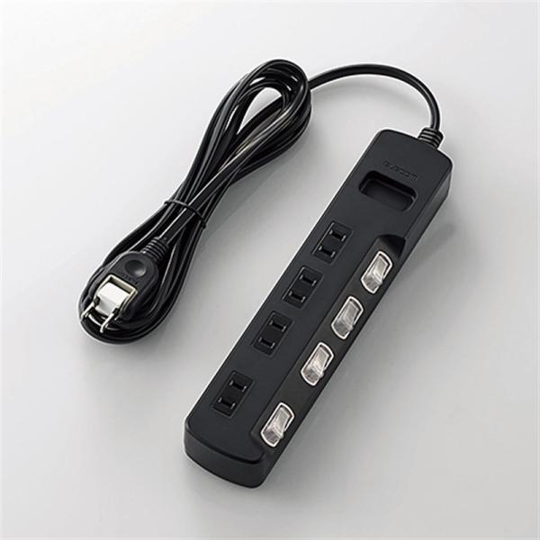エレコム 個別スイッチ付　雷ガードタップ T-K5A-2425BK ブラック・パソコンやテレビなどの精密機器を雷から守る・高性能雷サージ吸収素子内蔵・安全性と使い勝手に配慮した雷ガードタップ