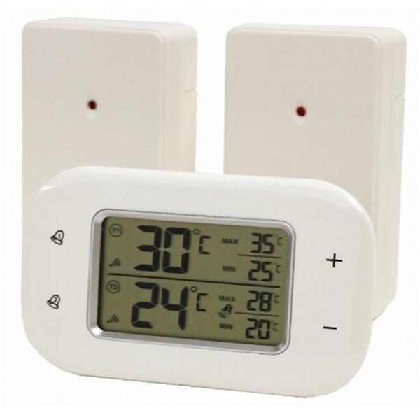 EMPEX（エンペックス） ツインワイヤレス温度計 TD-8401 ホワイト・ひとめで2カ所の管理・リチウム乾電池使用で-30度にも対応・アラーム機能付き