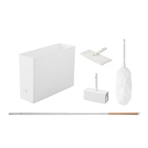 アイリスオーヤマ リビングお掃除5点セット SSE-5 ホワイト【数量限定・未開封店頭在庫】・シンプルなデザインのリビングお掃除セット・リビングのお掃除に便利・収納ボックス、着脱式柄、フローリングワイパー、粘着ローラー、ハンディモップのセット
