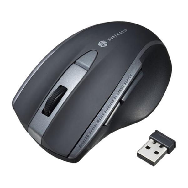 サンワサプライ 静音ワイヤレスブルーLEDマウス（5ボタン） MA-WBL166BK ブラック・ワイヤレスタイプの5ボタン静音マウス「SUPER GRIP」・手のひらに吸いつくような圧倒的グリップ感でつかみやすい形状・感度の高いブルーLED...