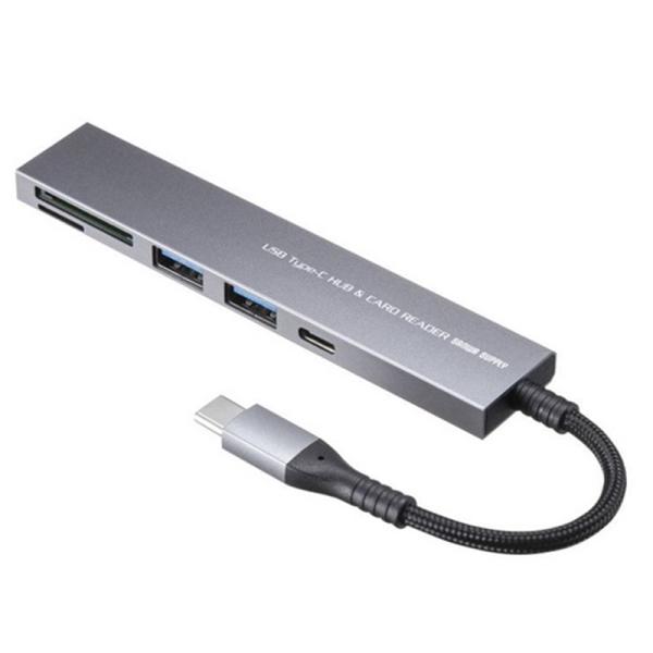 サンワサプライ USB 5Gbps 3ポート スリム ハブ（カードリーダー付き・Type-C接続） USB-3TCHC21MS ・高速データ転送USB 5Gbpsに対応・SD・microSDカードスロット搭載・超薄スリムタイプ