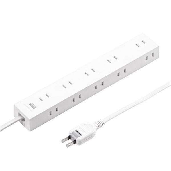 サンワサプライ 電源タップ 2P 10個口　強力ネオジムマグネット　シャッター付 TAP-2210-3W ホワイトお取寄せの場合の納期目安：6月上旬以降（4/30現在）・10個口ACアダプタ対応・ワイドピッチ、強力マグネット、ホコリ防止シャ...