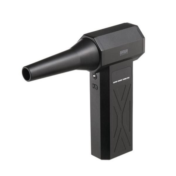 サンワサプライ 電動エアダスター CD-ADE9BK ・ガス不使用で繰り返し使える充電式・電池残量・風量が確認できる液晶表示を搭載・4段階の風量調整、5種アタッチメントで様々なシーンで活躍