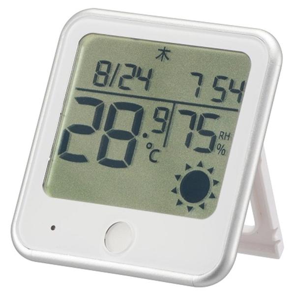 オーム 温湿度計 TEM-300B-W ホワイト<b><u>※電池別売（アルカリ）単４×２本</u></b>・温度が見やすい・「音」と「光」でお知らせ・インフルエンザ熱中症注意機能付き