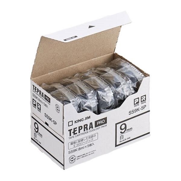 キングジム PROテープエコパック(5個入り) SS9K-5P 白／黒文字・純正品・エコパック(5個入り)・9mm幅