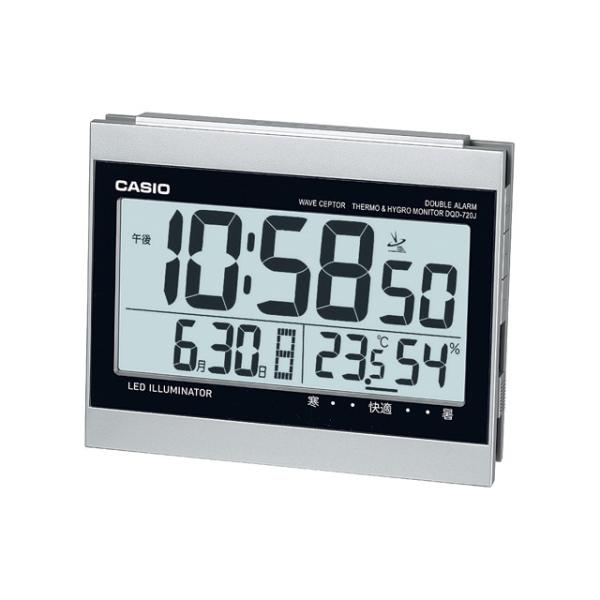 【発売日：2010年09月20日】カシオ計算機 電波デジタル置時計 DQD-720J-8JF シルバー・電波時計、ダブル電子音アラーム・２つの時刻をセット可、毎日・平日・土日から選択可・温度／湿度計付き、快適度表示機能付き