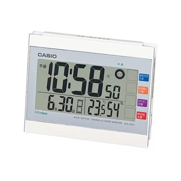 【発売日：2013年07月20日】カシオ計算機 電波デジタル置き時計 DQL-220J-7JF ホワイト・温度・湿度計付き目覚まし電波時計、デジタルモデル・日本気象協会共同企画：生活環境お知らせ機能・止めても止めてもまた鳴るスヌーズ機能付き
