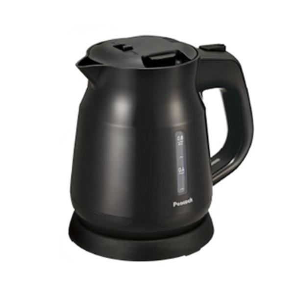 ピーコック魔法瓶 電気ケトル WGK-08 B ブラック・温かみのあるフォルムと使いやすいシンプル機能で、毎日を快適に・ふたをワンタッチで着脱できるから、給水やお手入れが簡単・持ち運びに便利な本体コードレス