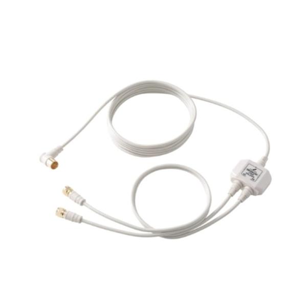 ＤＸアンテナ 2分配器（入出力ケーブル付） 2DL2WS(B) ・新4K8K衛星放送(3224MHz)対応・樹脂ケースの内部はノイズに強いダイカスト構造を採用・入力側ケーブル：2ｍ。出力側ケーブル：0.5ｍ