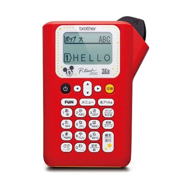 【発売日：2020年02月10日】brother（ブラザー） ラベルライター PT-J100MCR ミッキーレッド<b><u>※電池別売（アルカリ）単４×６本</u></b>・ミッキーのできて...