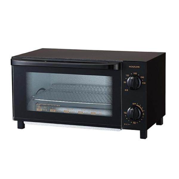 小泉 オーブントースター KOS-1027/K ブラック・ハイパワー1000W 温度調節機能タイプ・15分タイマー・トースト2枚焼き トレー付き
