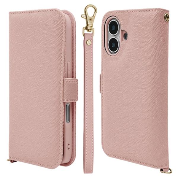 ラスタバナナ iPhone 16 ケース 8090IP461BHSLPK ライトピンク・液晶画面側と背面側の両面を保護できるハンドストラップ付きの手帳型ケース・背面を折り曲げることで、視聴スタンドになります。・フタの内側に大きいポケットが1...