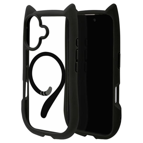 ラスタバナナ iPhone 16 ケース 8147IP461HPMBK ブラック・MagSafeアクセサリをケースの上から固定できる、かわいい猫耳つきハイブリッド背面ケース・米軍MIL規格「MIL-STD-810H」最新の衝撃基準規格に準拠...