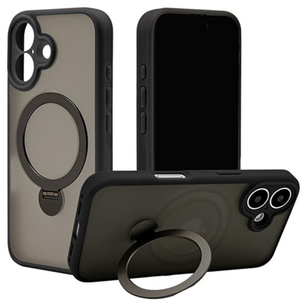 ラスタバナナ iPhone 16 ケース 8287IP461ZSFSLBK フロストブラック・MagSafeアクセサリをケースの上から固定できる、落下防止やスタンドにもなるリングが付いた、ハイブリッドケース・120度開閉＆360度回転でお好...