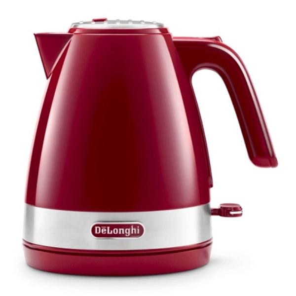 デロンギ 電気ケトル KBLA1200J-R パッションレッドお取寄せの場合の納期目安：3月上旬以降（1/30現在）・とんがり口で注ぎやすいコンパクトな1リットル容量の電気ケトル・片手で簡単ワンプッシュオープン・見やすい水量計
