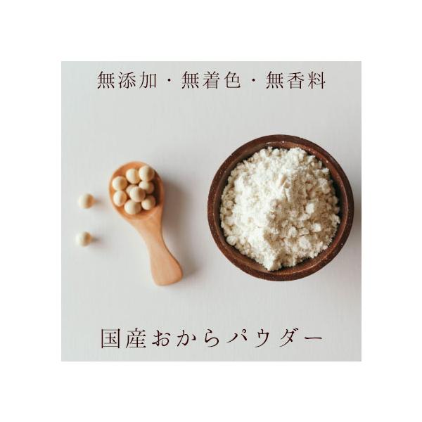■名称：大豆加工品■商品名：おからパウダー■原材料：大豆（遺伝子組み換えでない）（国産）■内容量：250ｇ■賞味期限：製品に記載（製造日より90日）■保存方法：直射日光・高温多湿を避けて　常温で保存してください。■コメント：卯の花煮、クッキ...