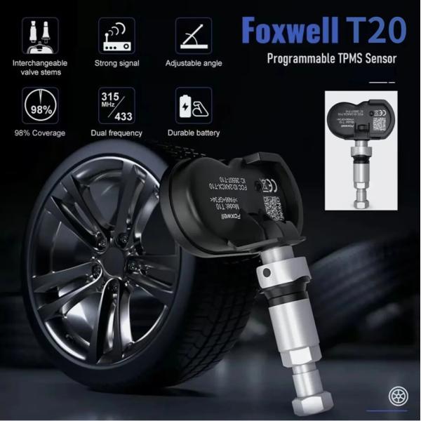 Foxwell T20 センサー 4個セット (データプログラミング/センサー交換用 タイヤ空気圧監視システムテスター)注記: Foxwell T1000 / T2000 / TS5000 TPMS ツールを使用して、T10 / T20 セ...